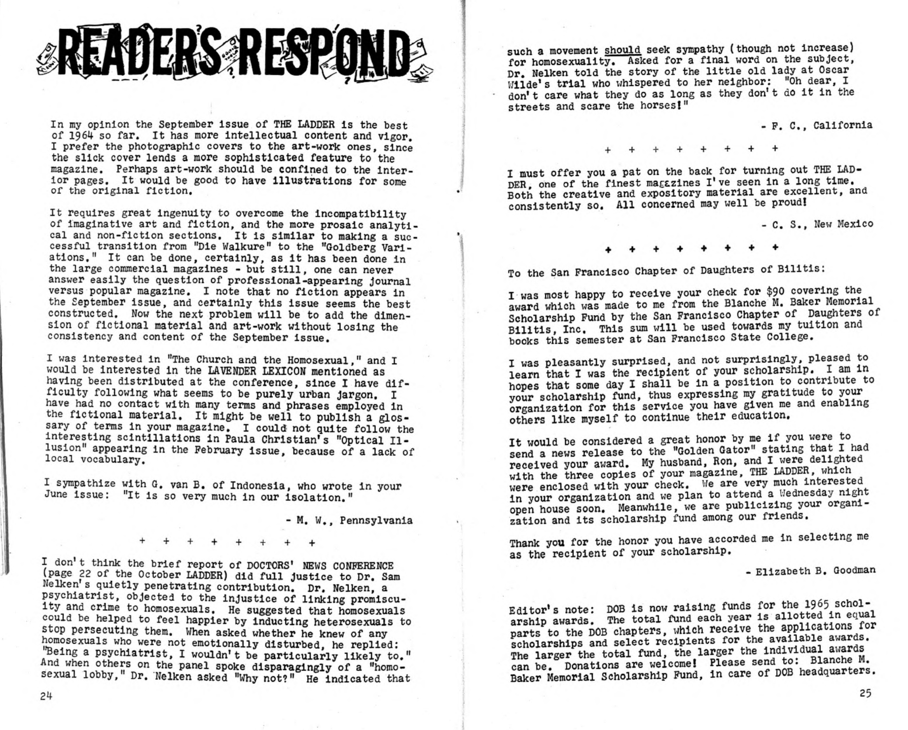The Ladder, Nov. 1964, Vol. 09 No. 02 · Daughters of Bilitis: Climbing ...